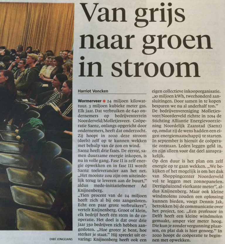 Ad Knijnenberg van Saenz aan het woord in het Noord Hollands Dagblad 2 jaargeleden - SAENZ